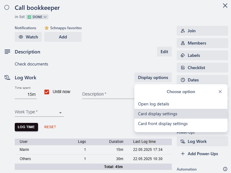 Schnapps.tech | Trello Power-Ups | Any Fields | Log Work